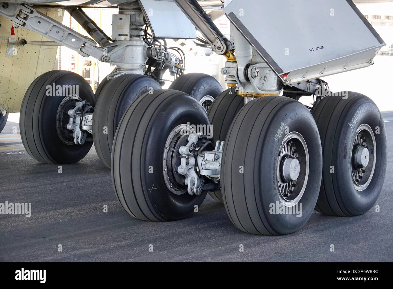 A close up tires on an airplane Stock Photo - Alamy