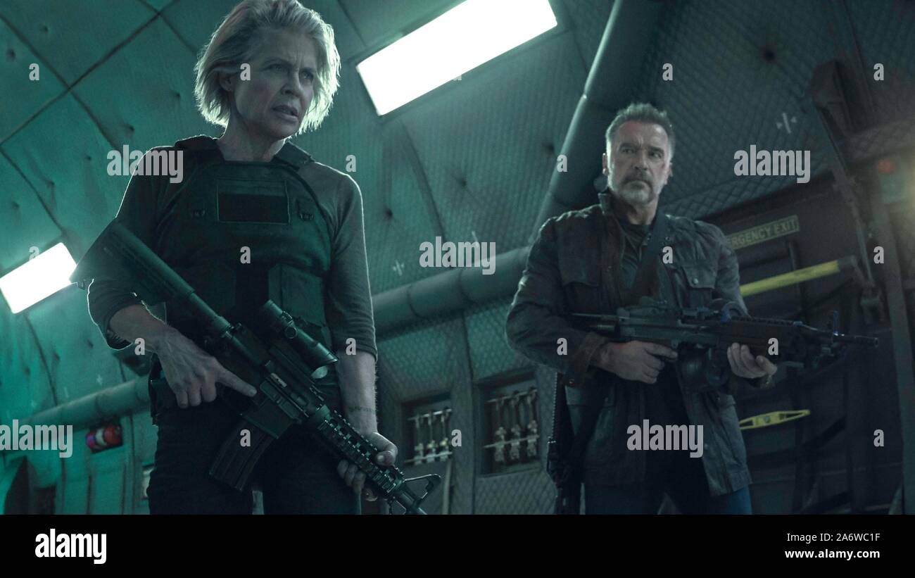 TERMINATOR: DARK FATE, from left: Linda Hamilton, Arnold Schwarzenegger ...