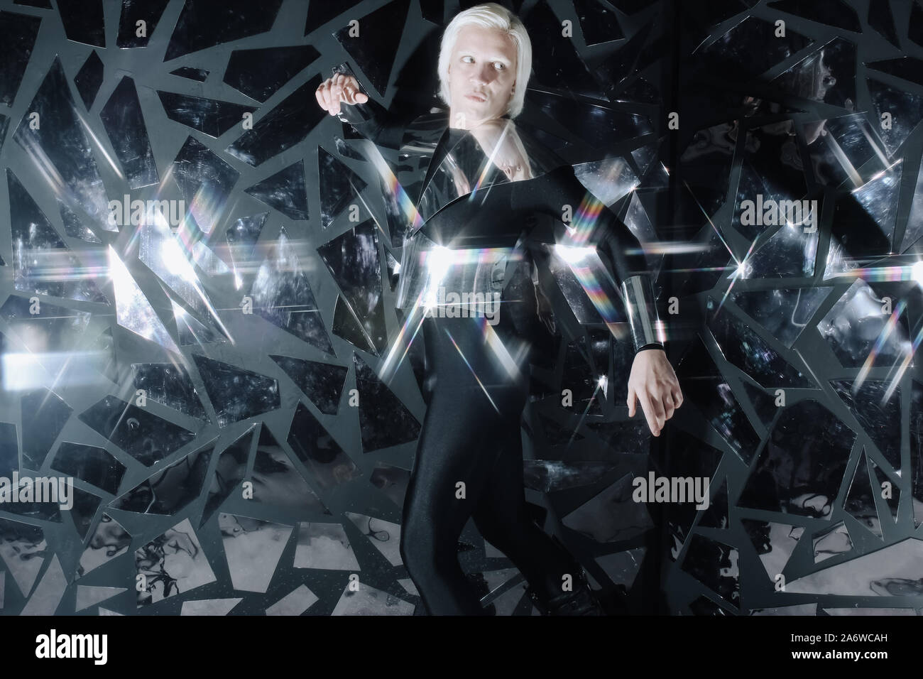 young blonde albino caucasian man standing in alien cosmos halloween ...