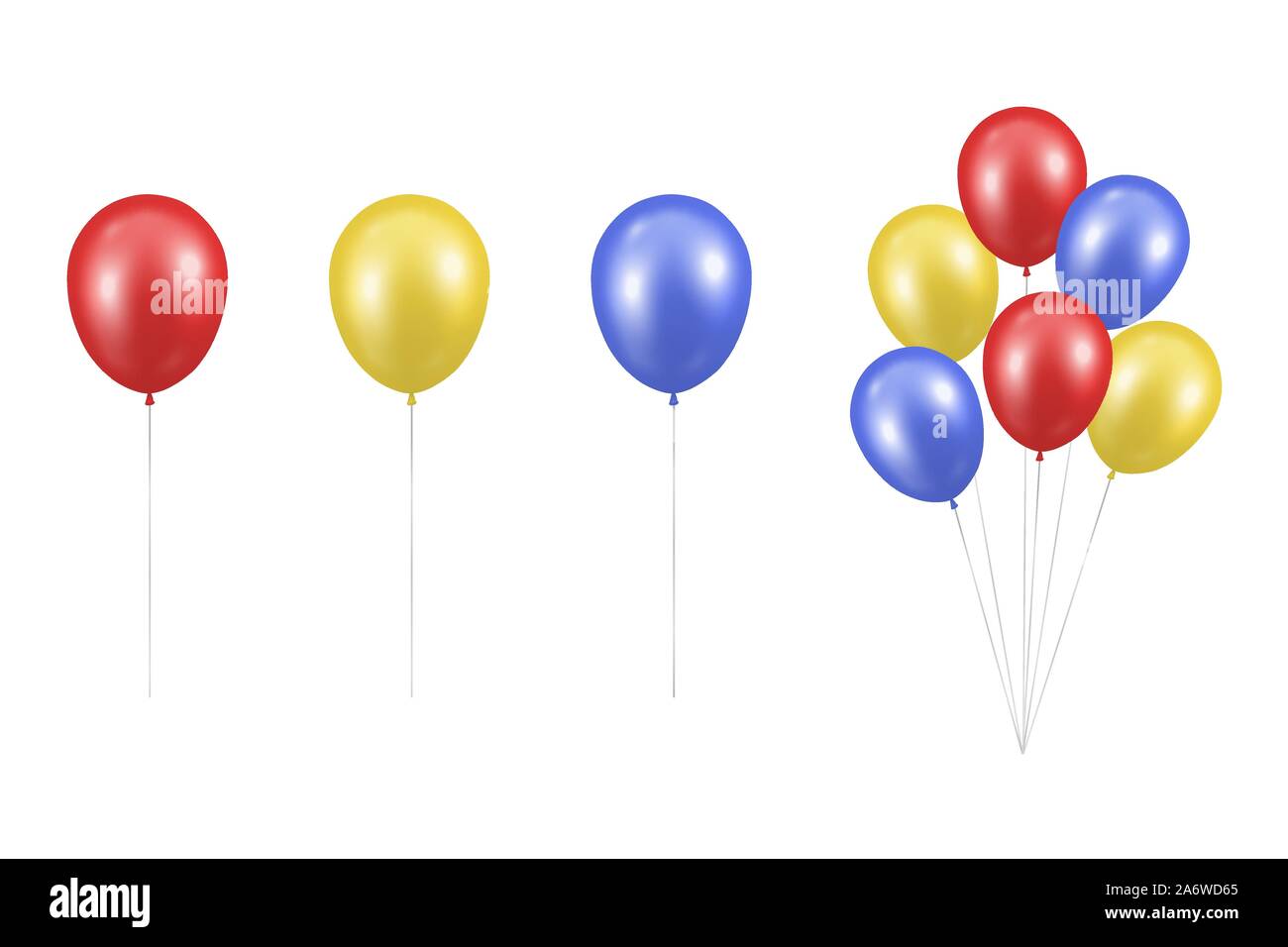 Vector Realistic Glossy Metallic Red, Yellow, Blue Balloon Set Closeup ...