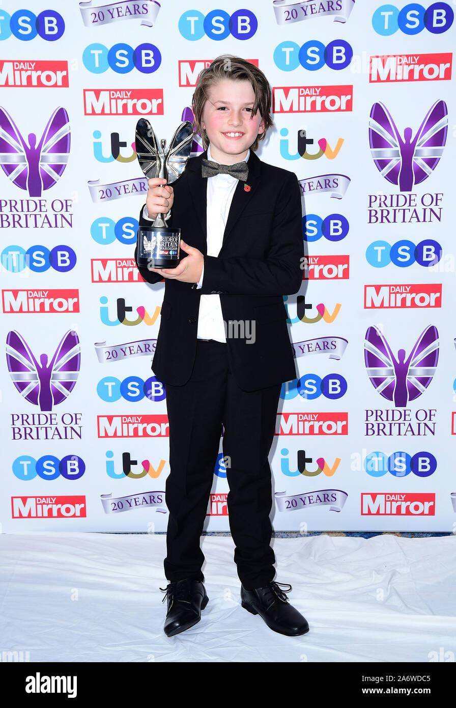 Ben Hedger with his Child of Courage award during the Pride of Britain ...