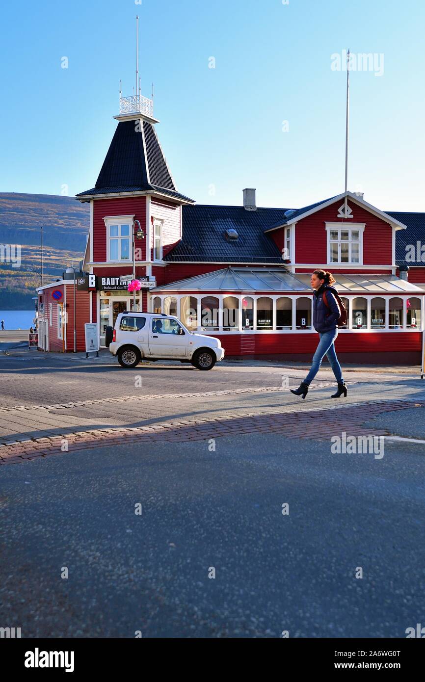 Akureyri, Iceland. A restaurant on a street in downtown Akureyri The ...