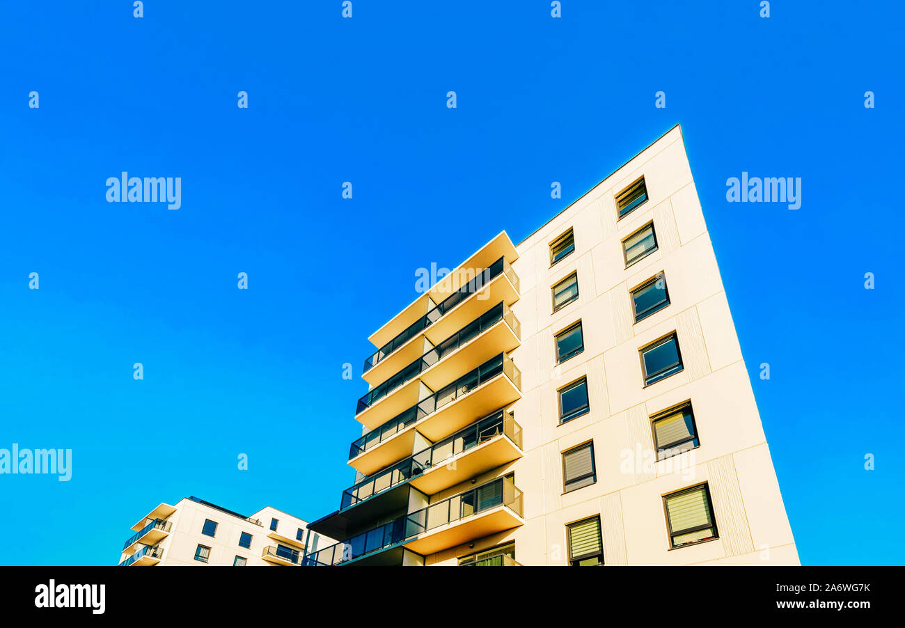 Part in Modern residential flat apartment building exterior Stock Photo ...