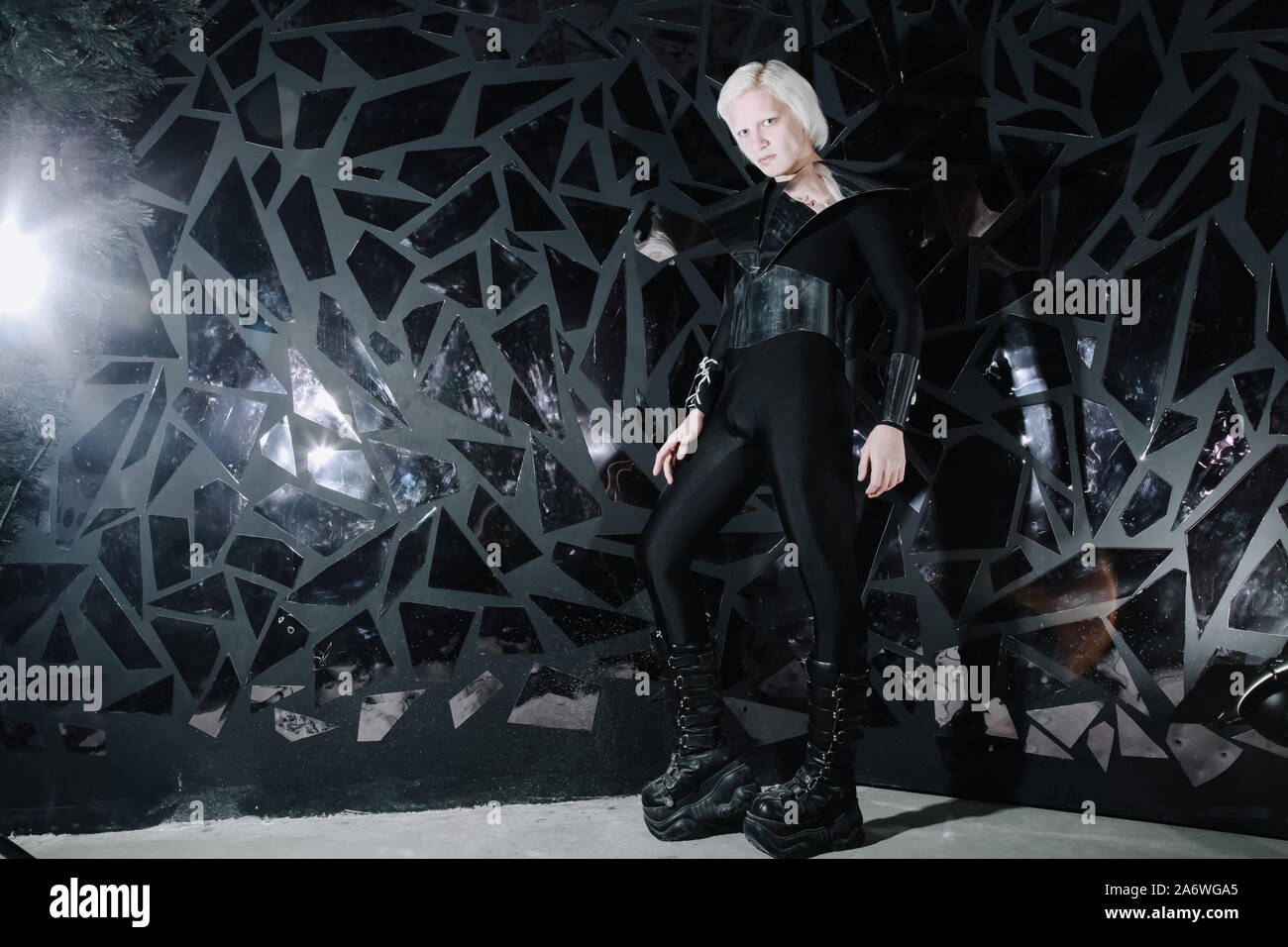 young blonde albino caucasian man standing in alien cosmos halloween ...