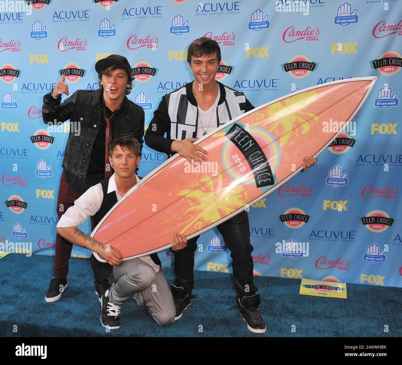 LOS ANGELES, CA. August 11, 2013: Emblem3 - Wesley Stromberg, Keaton ...