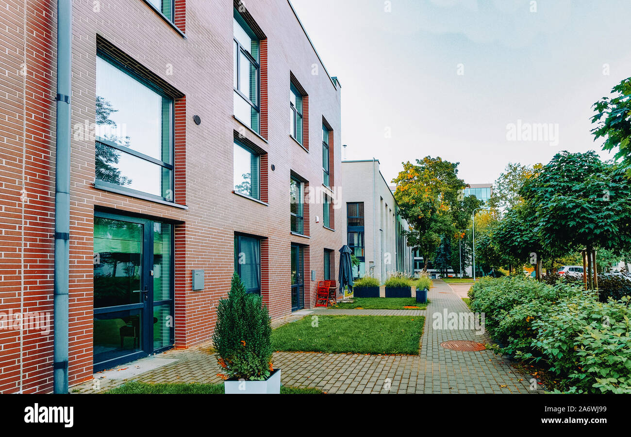 Modern residential apartment with flat buildings exterior with outdoor ...