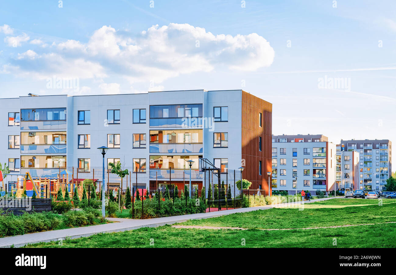 Modern residential apartments and flats buildings exterior and outdoor ...