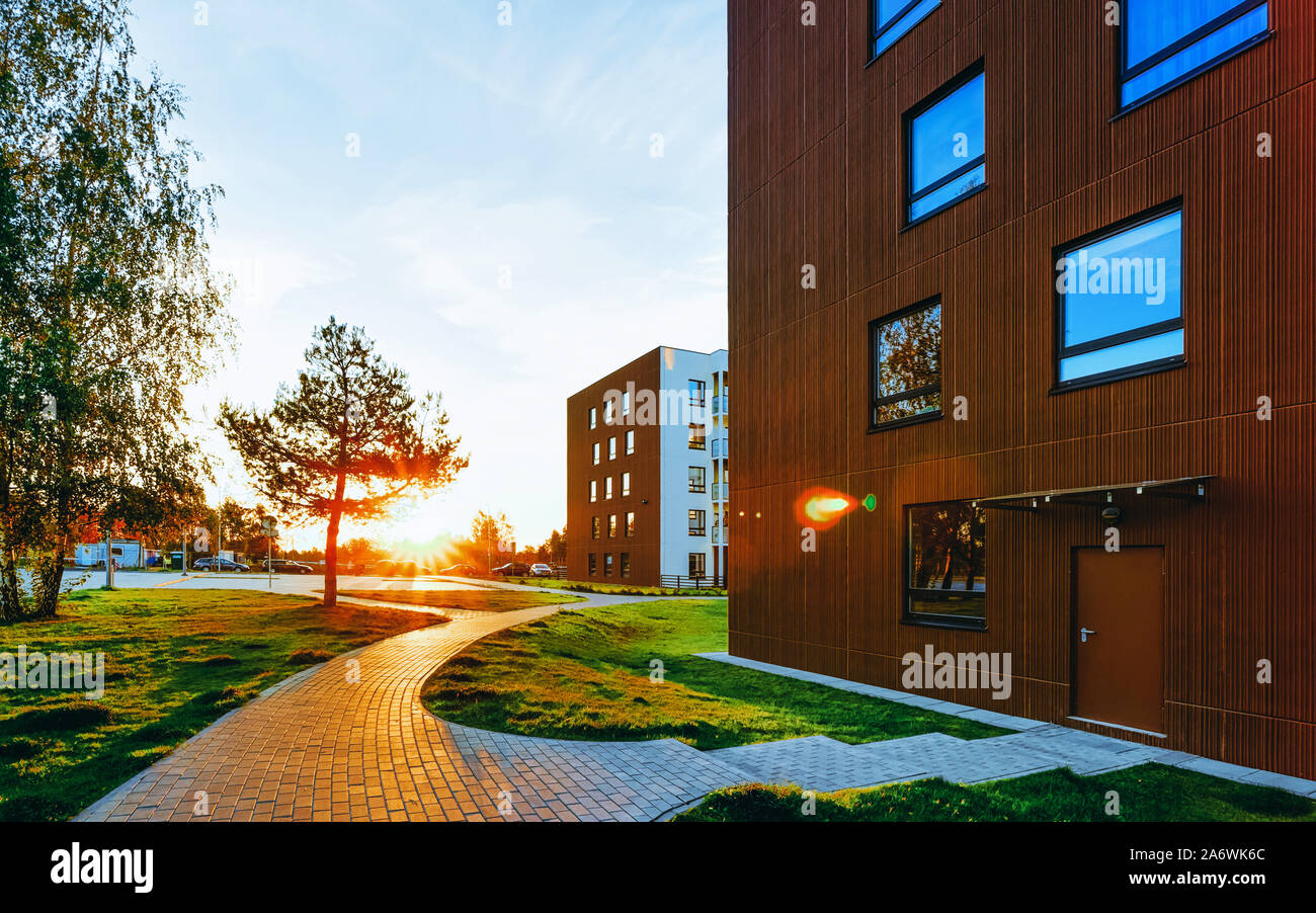 Modern residential apartments and flats buildings exterior with outdoor ...