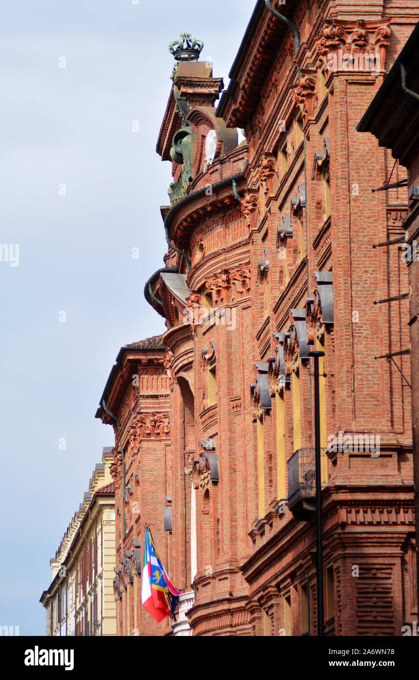 Turin, Piedmont/Italy -04/20/2019- Turin the curved brick façade of ...