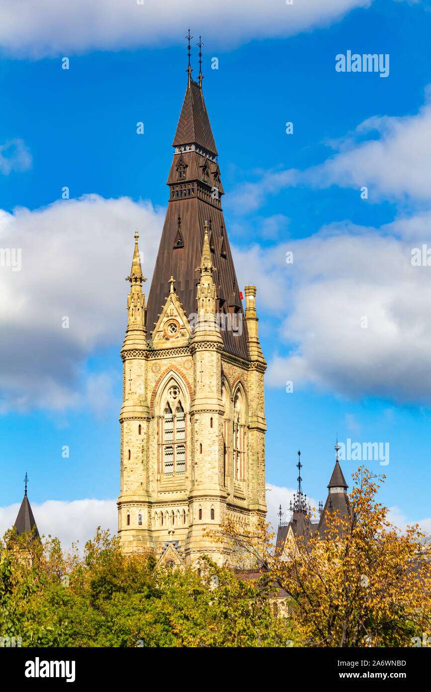 Mackenzie Tower, a gothic revival tower completed in 1878, features an ...