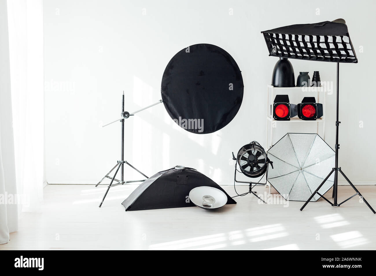 Photo studio equipment flash photographer accessories backgrounds Stock ...