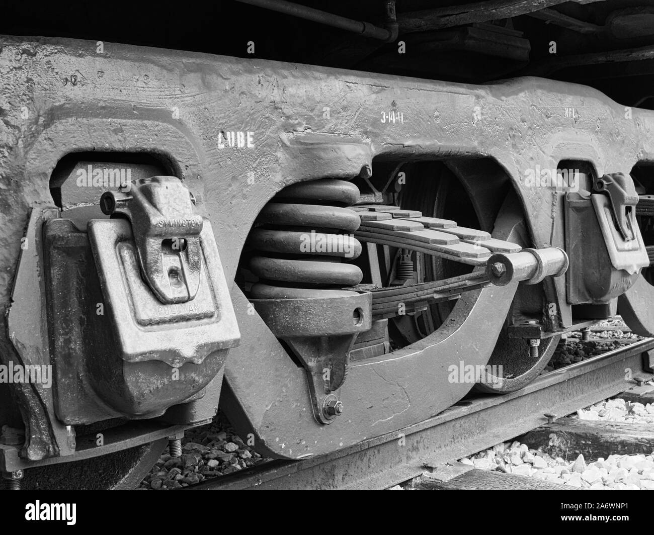 Rail road car suspension including leaf spring and journal box Stock ...