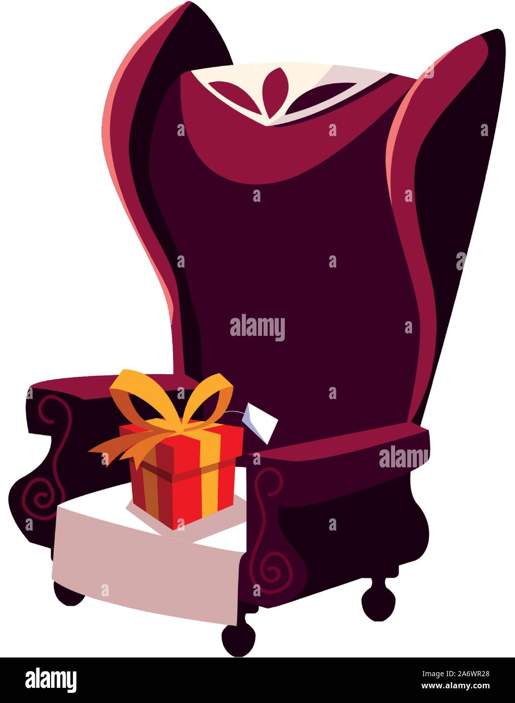 Gift in santas chair design, Merry christmas season decoration card ...