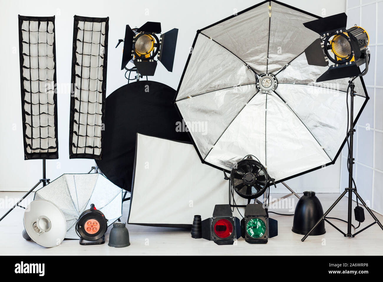 Photo studio equipment flash photographer accessories backgrounds Stock ...