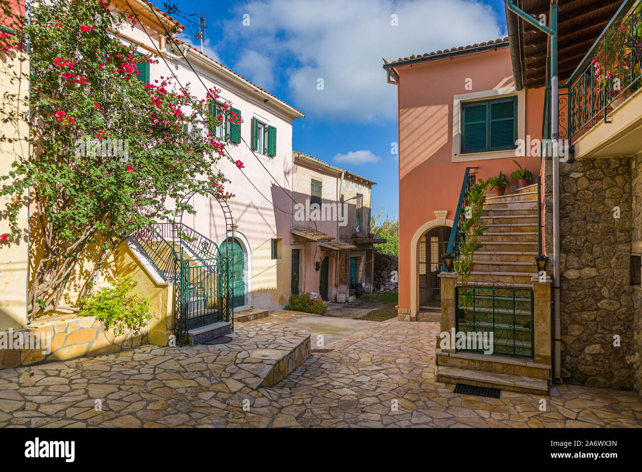 Walk the aisles Sinarades village on the island of Corfu, Greece Stock ...