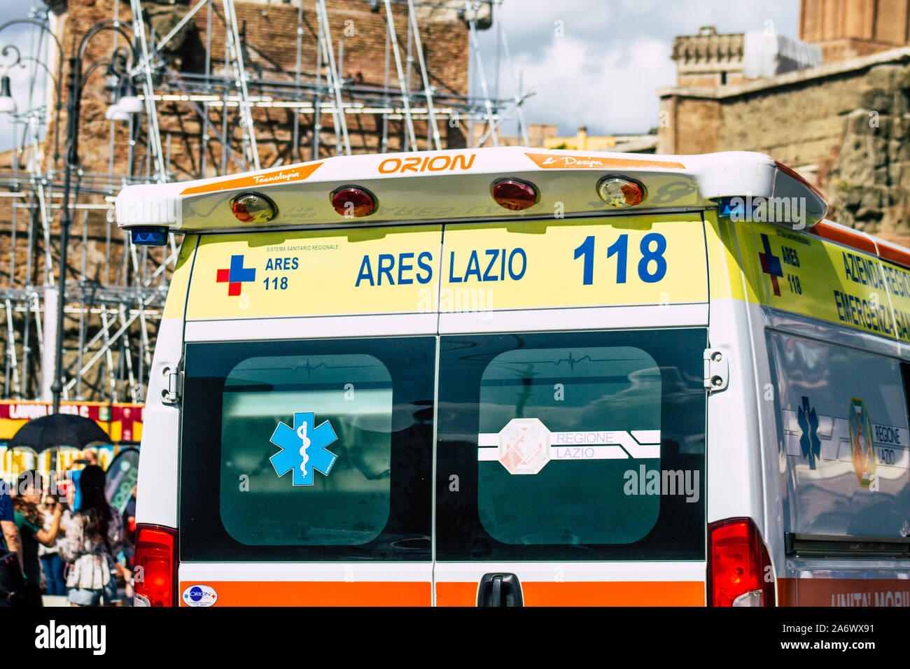 Rome Italy September 29, 2019 View of a Italian ambulance driving ...