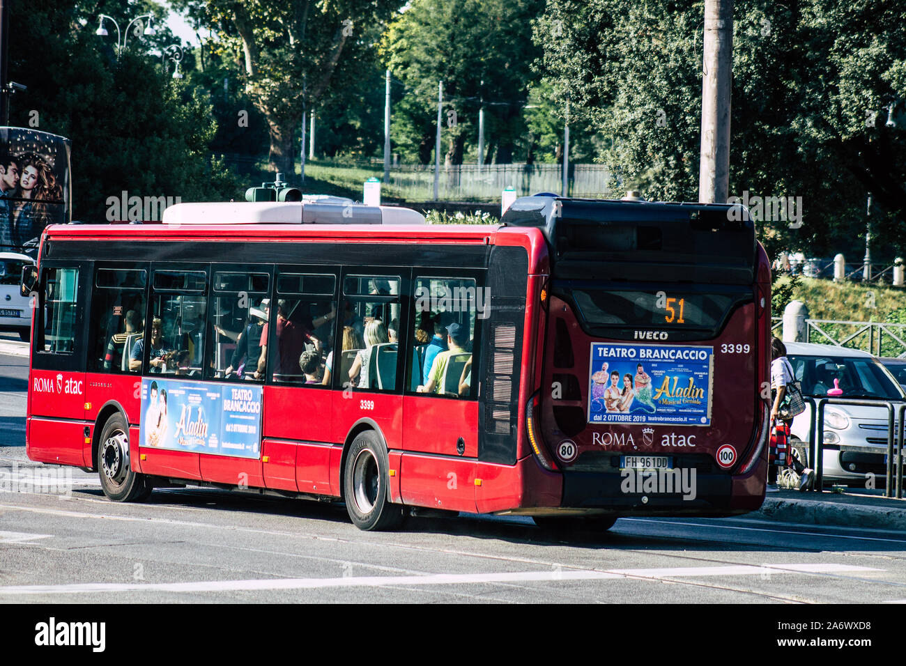Rome Italy September 29, 2019 View of a public bus rolling through the ...
