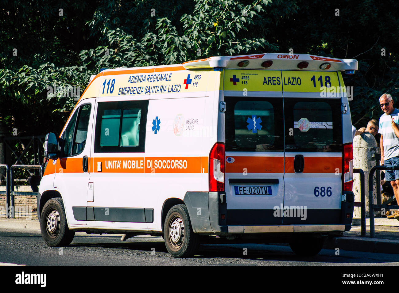 Rome Italy September 29, 2019 View of a Italian ambulance parked in the ...