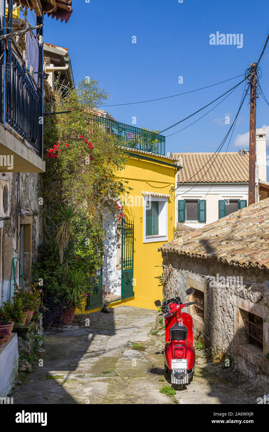 Walk the aisles Sinarades village on the island of Corfu, Greece Stock ...