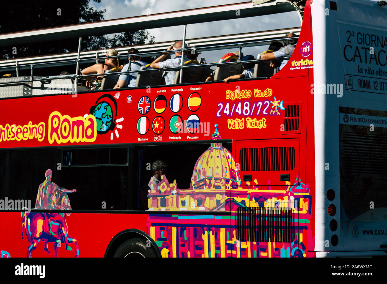 Rome Italy September 29, 2019 View of a tourist bus rolling through the ...