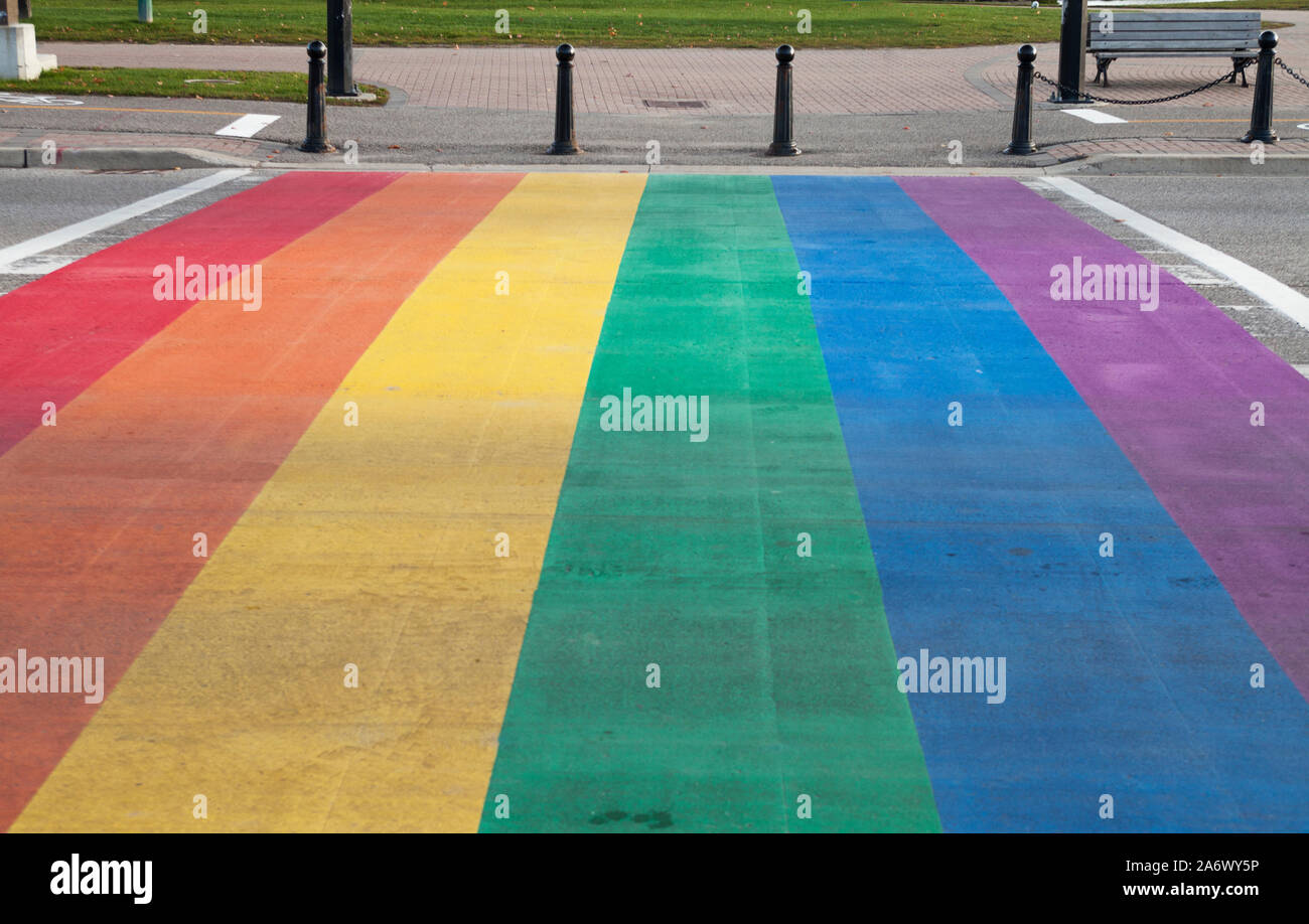 Rainbow coloured crosswalk in Barrie Stock Photo - Alamy