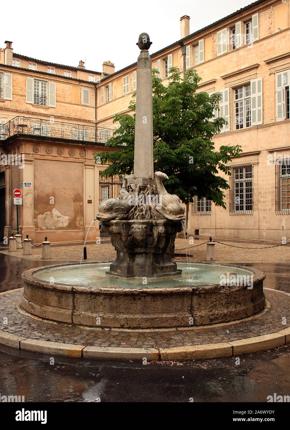 Dolphin fountain in Place des Quatre Dauphins, Aix-en-Provence, Bouches du Rhone, Provence ...