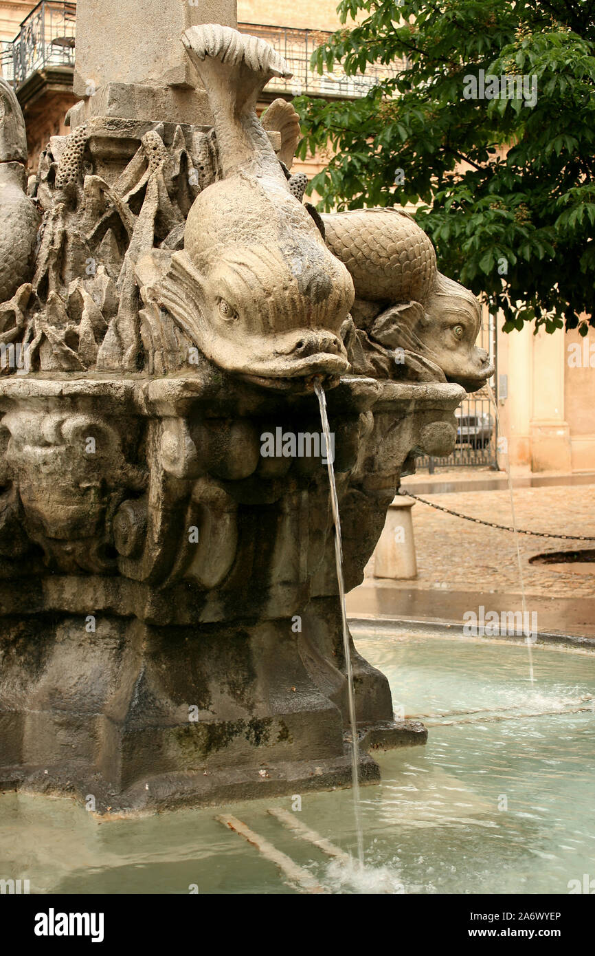 Dolphin fountain in Place des Quatre Dauphins, Aix-en-Provence, Bouches du Rhone, Provence ...
