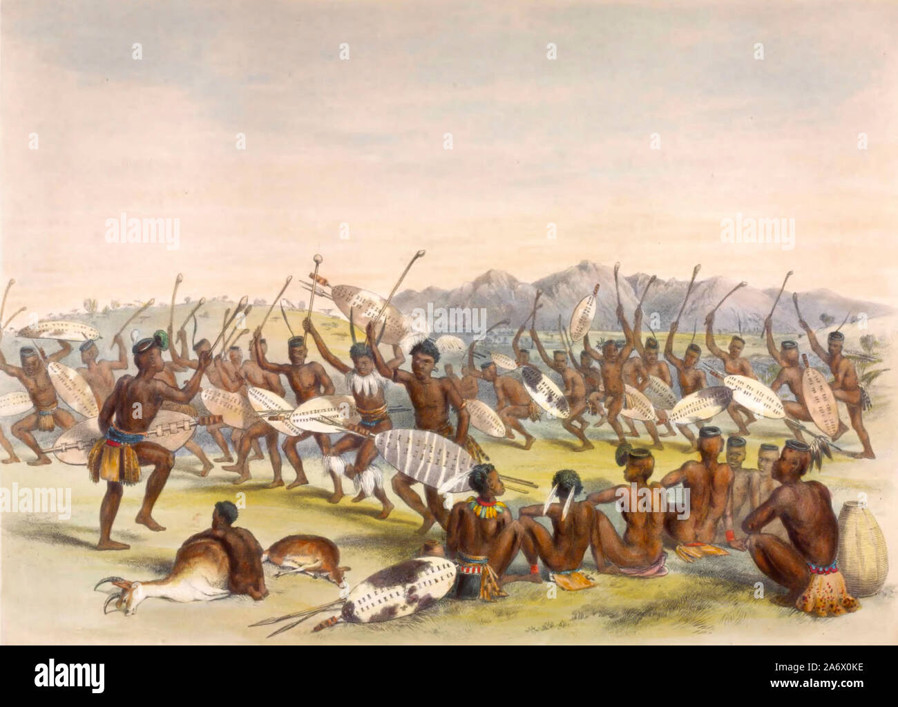 Mathlapi's Hunting Dance, in the Zulu Country, South Africa, circa 1849 ...