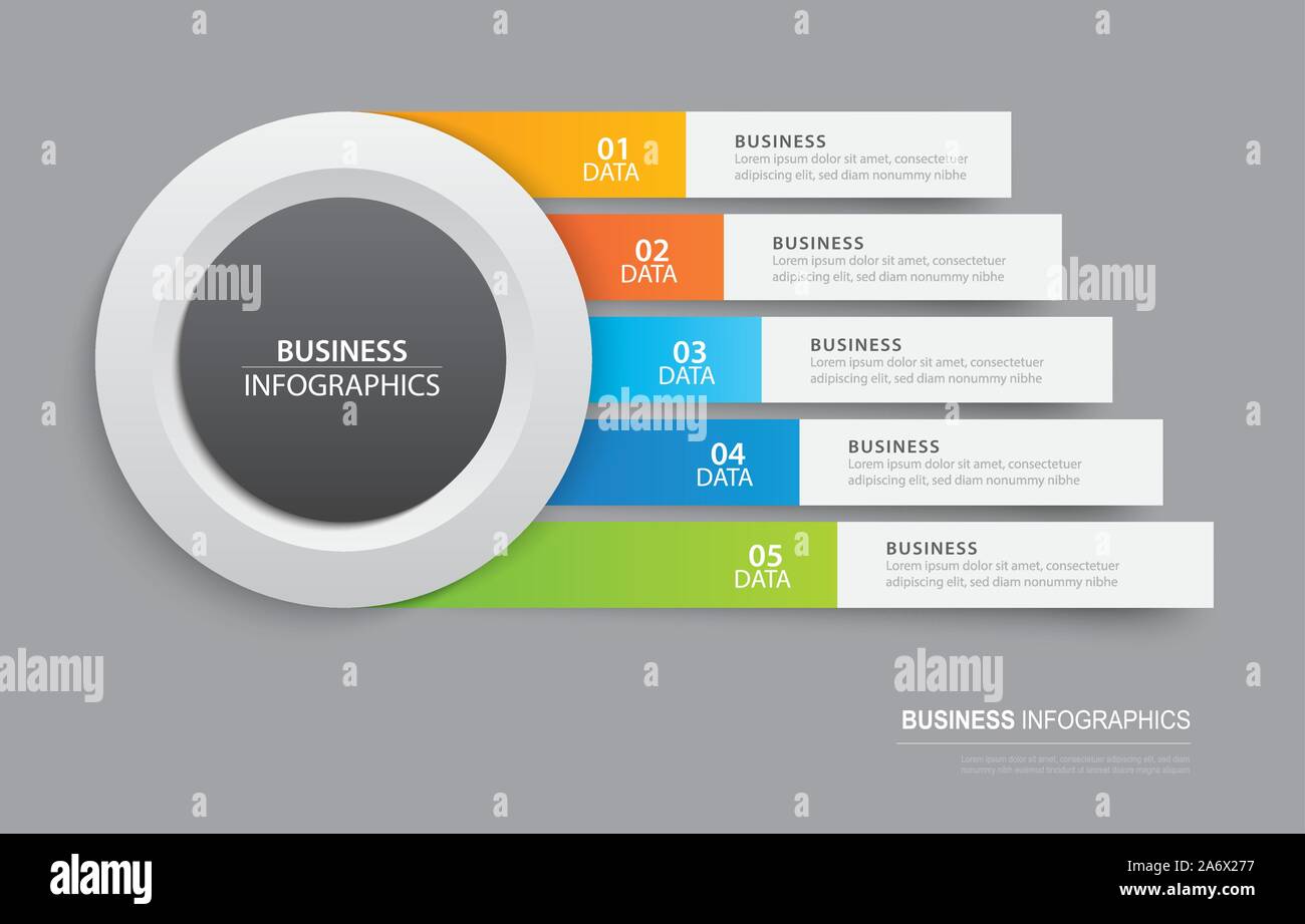 Infographics tab in horizontal paper index with 5 data template. Vector ...