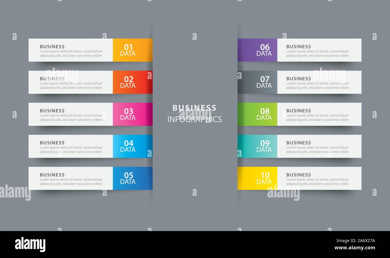 Infographics tab index in horizontal paper index with 10 data template ...