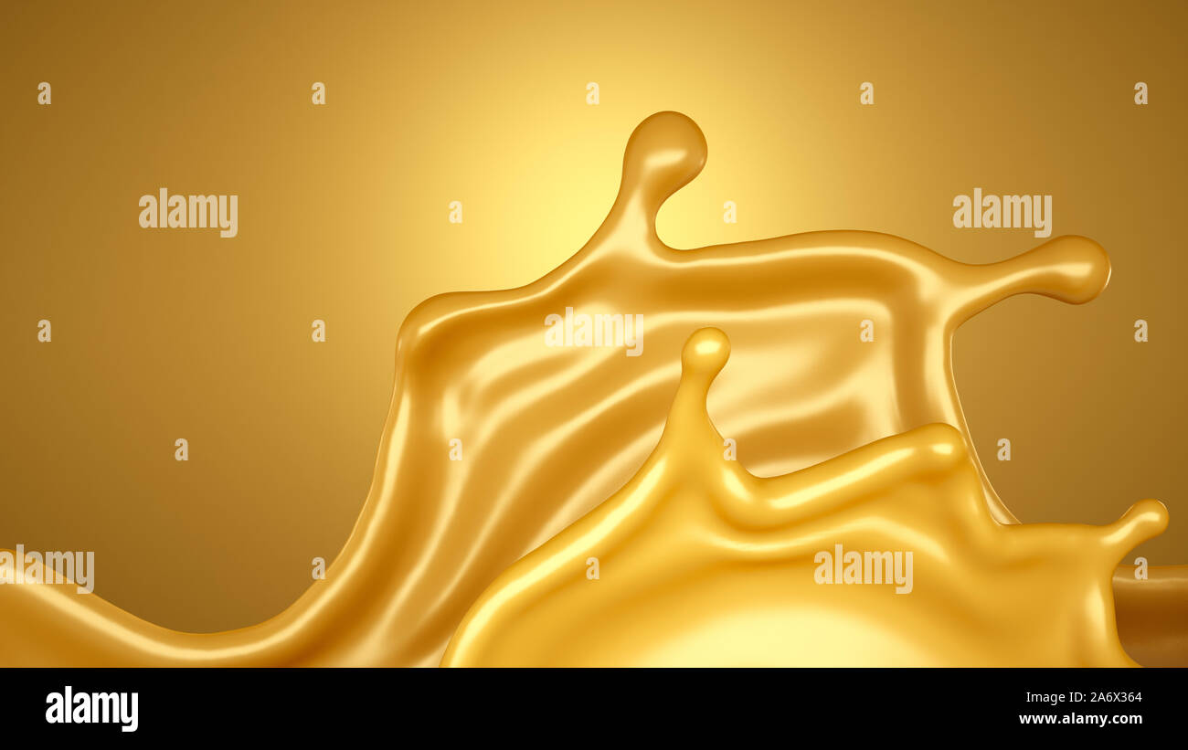 Yellow background with a splash of caramel. 3d illustration, 3d ...