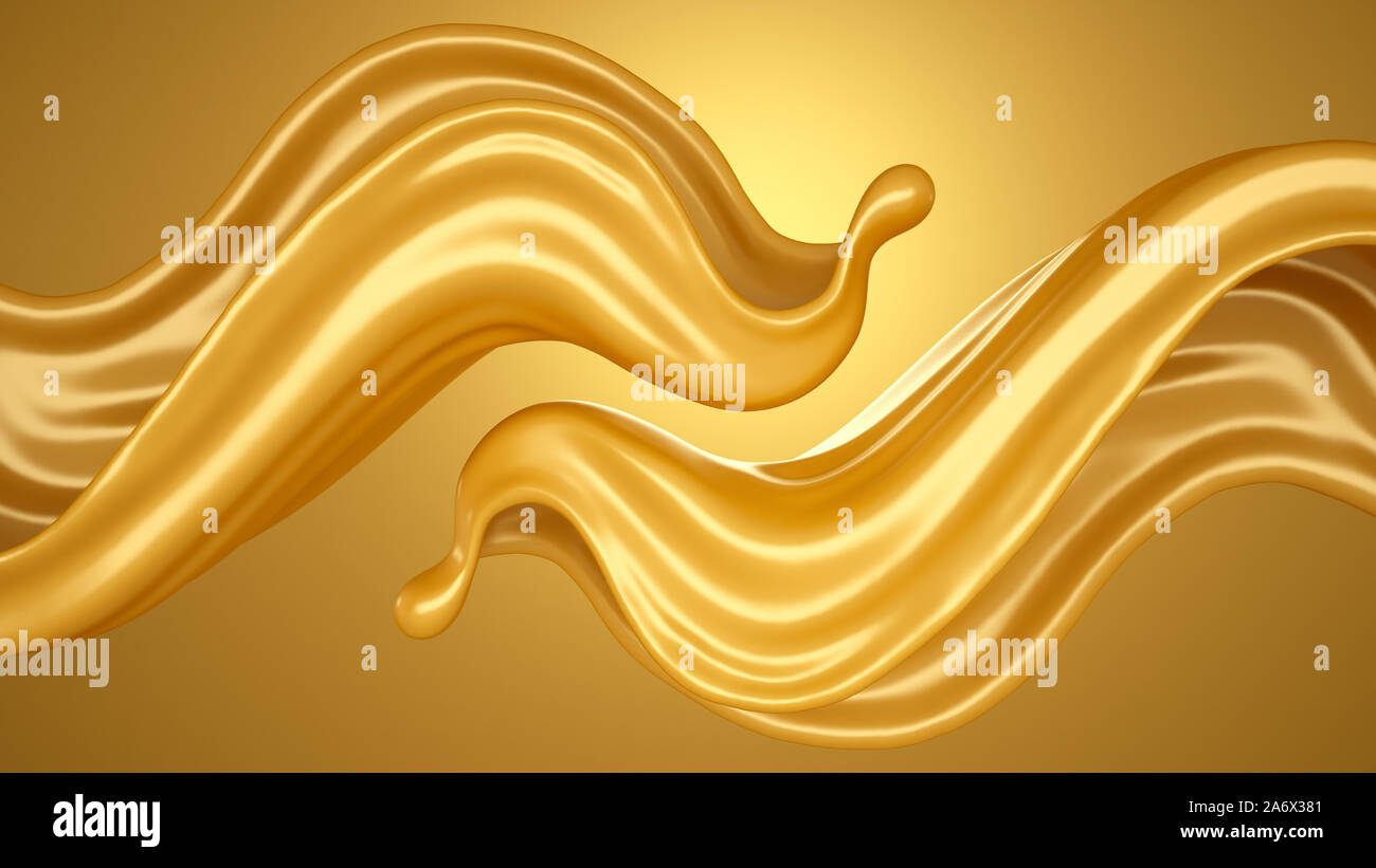 Yellow background with a splash of caramel. 3d illustration, 3d ...