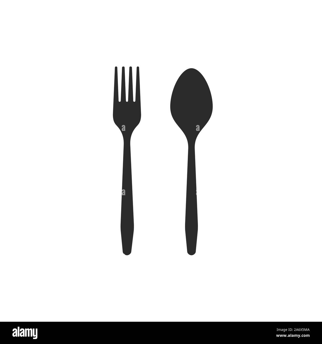 Cutlery. Crossed spoon and fork black icons on a white background Stock ...