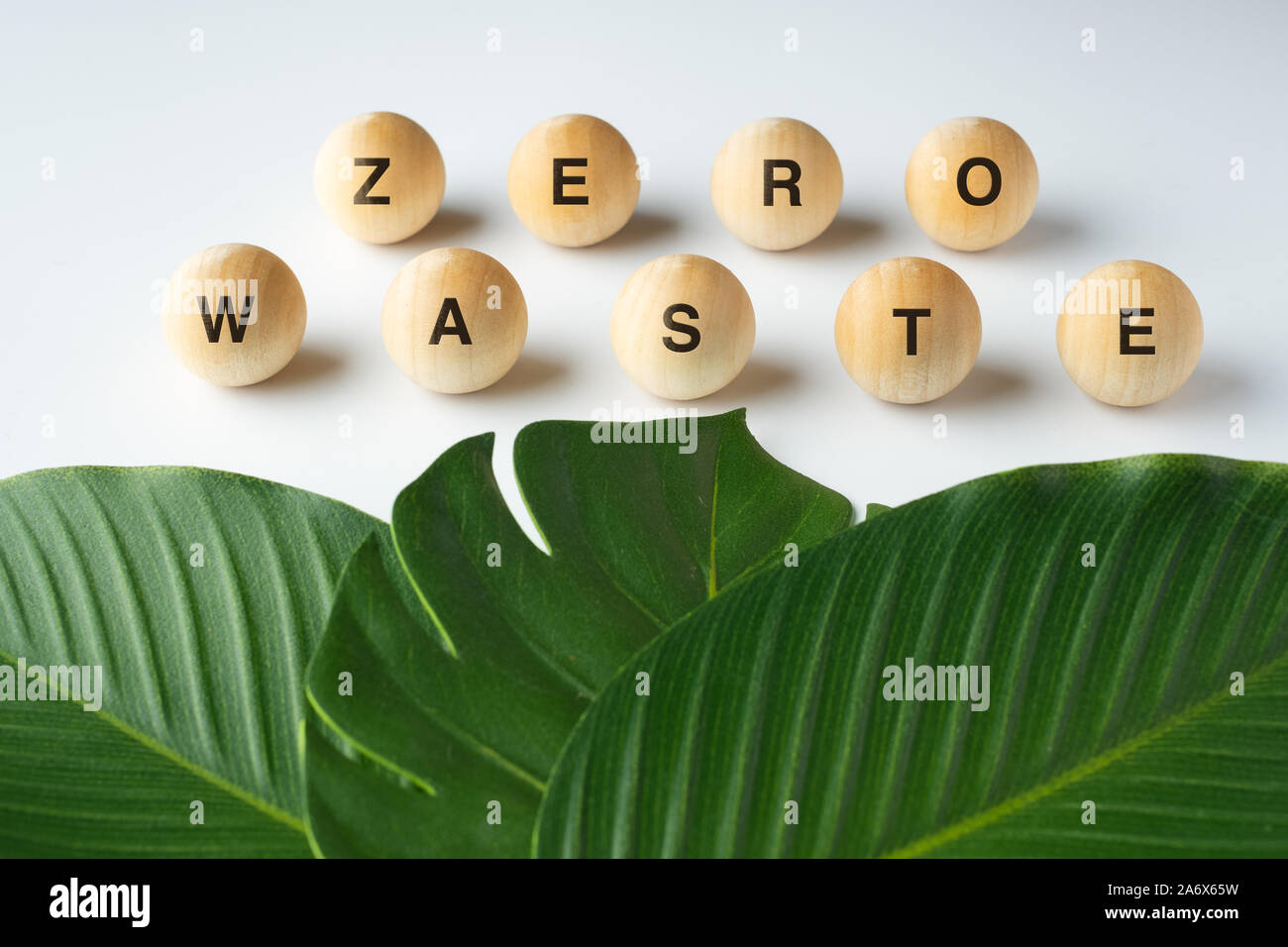 zero waste word on wood block with green leaf on white table,eco ...