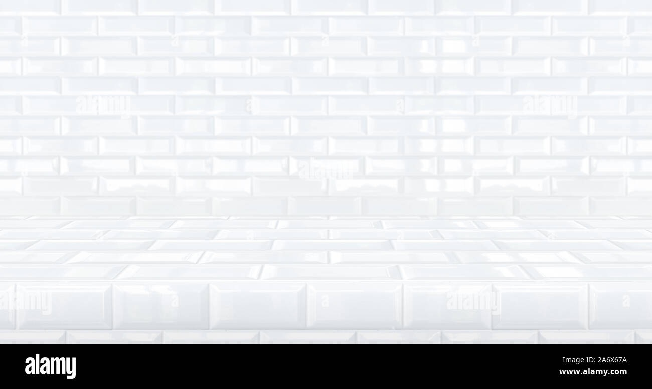3D clean white tile table studio background textured for product ...