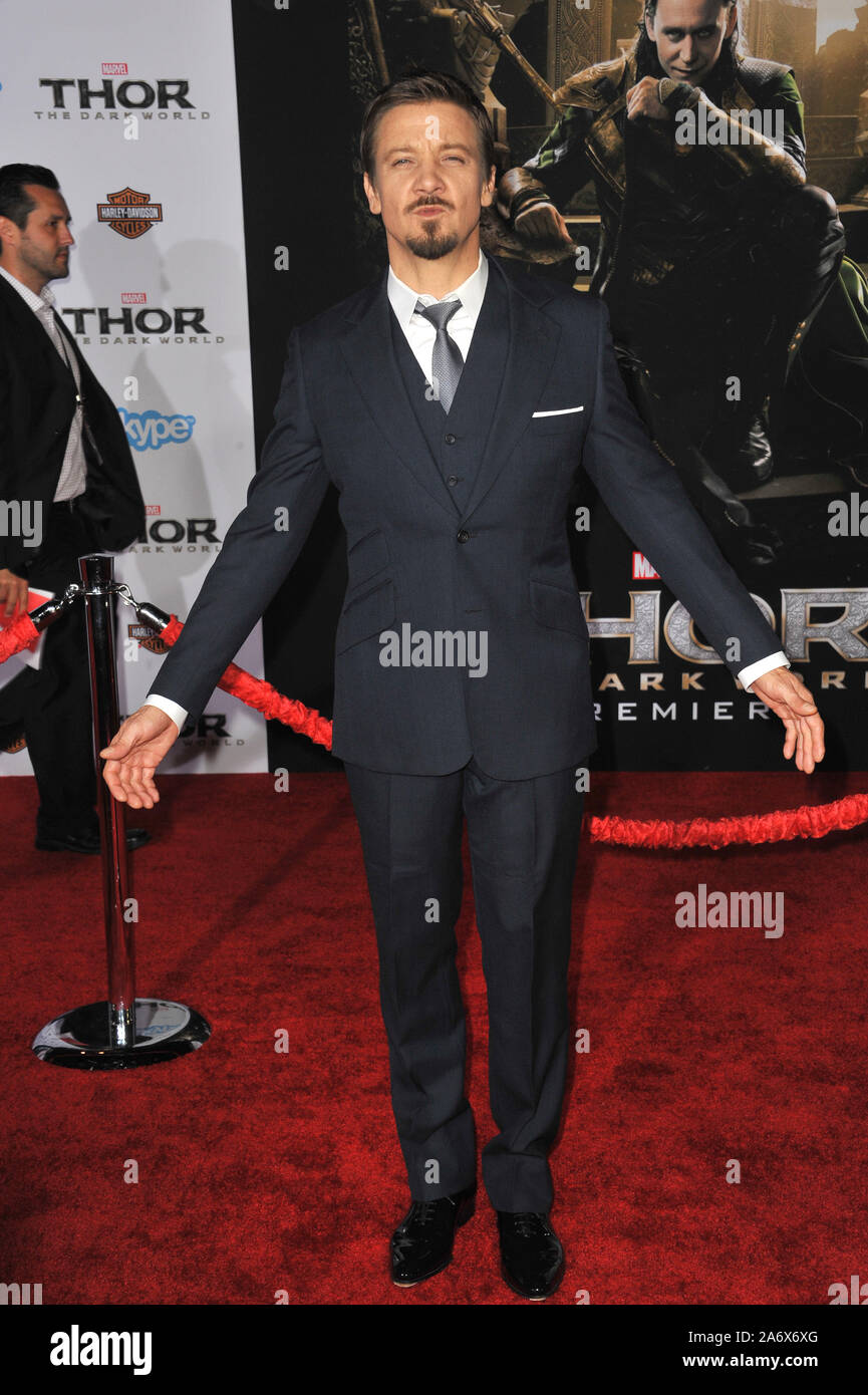 LOS ANGELES, CA - NOVEMBER 4, 2013: Jeremy Renner at the US premiere of ...