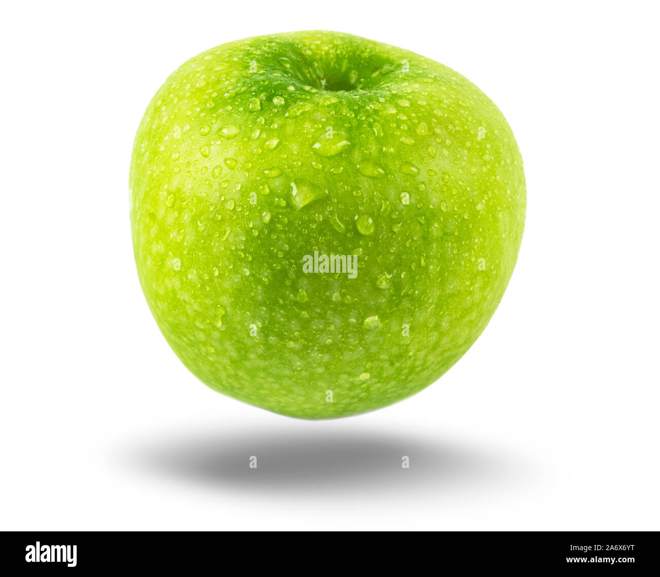 Fresh juicy green apple with water drops isolated on white background ...