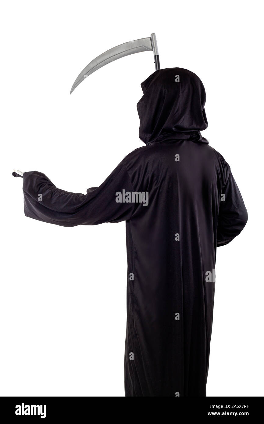 The grim reaper or death halloween costume isolated on a white ...