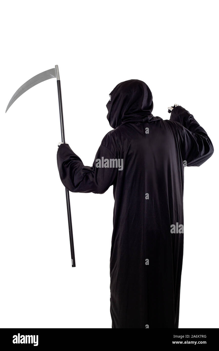 The grim reaper or death halloween costume isolated on a white ...