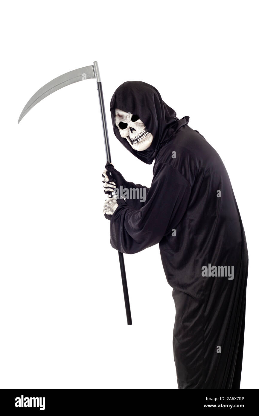 The grim reaper or death halloween costume isolated on a white ...