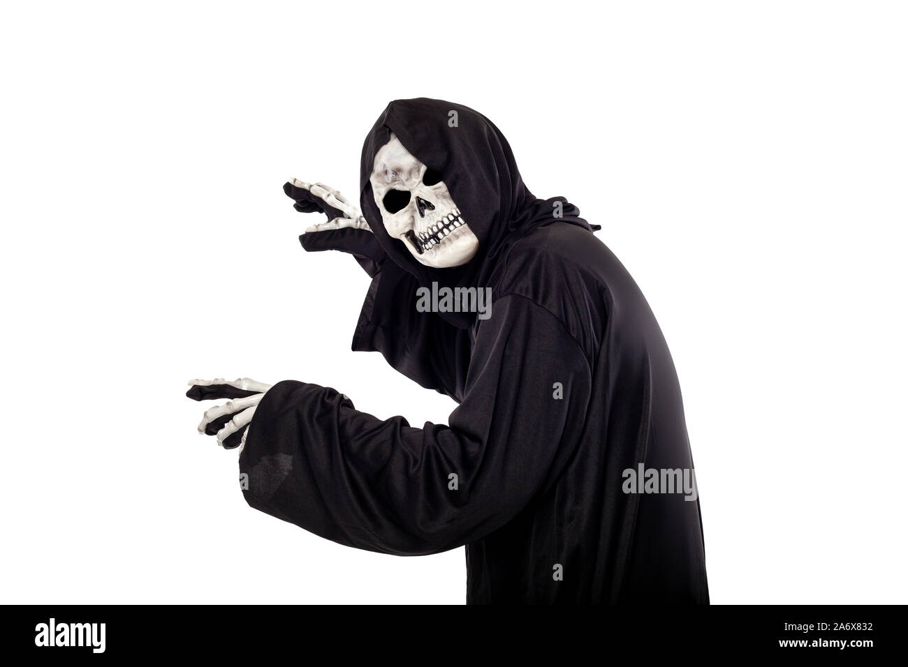 The grim reaper or death halloween costume isolated on a white ...