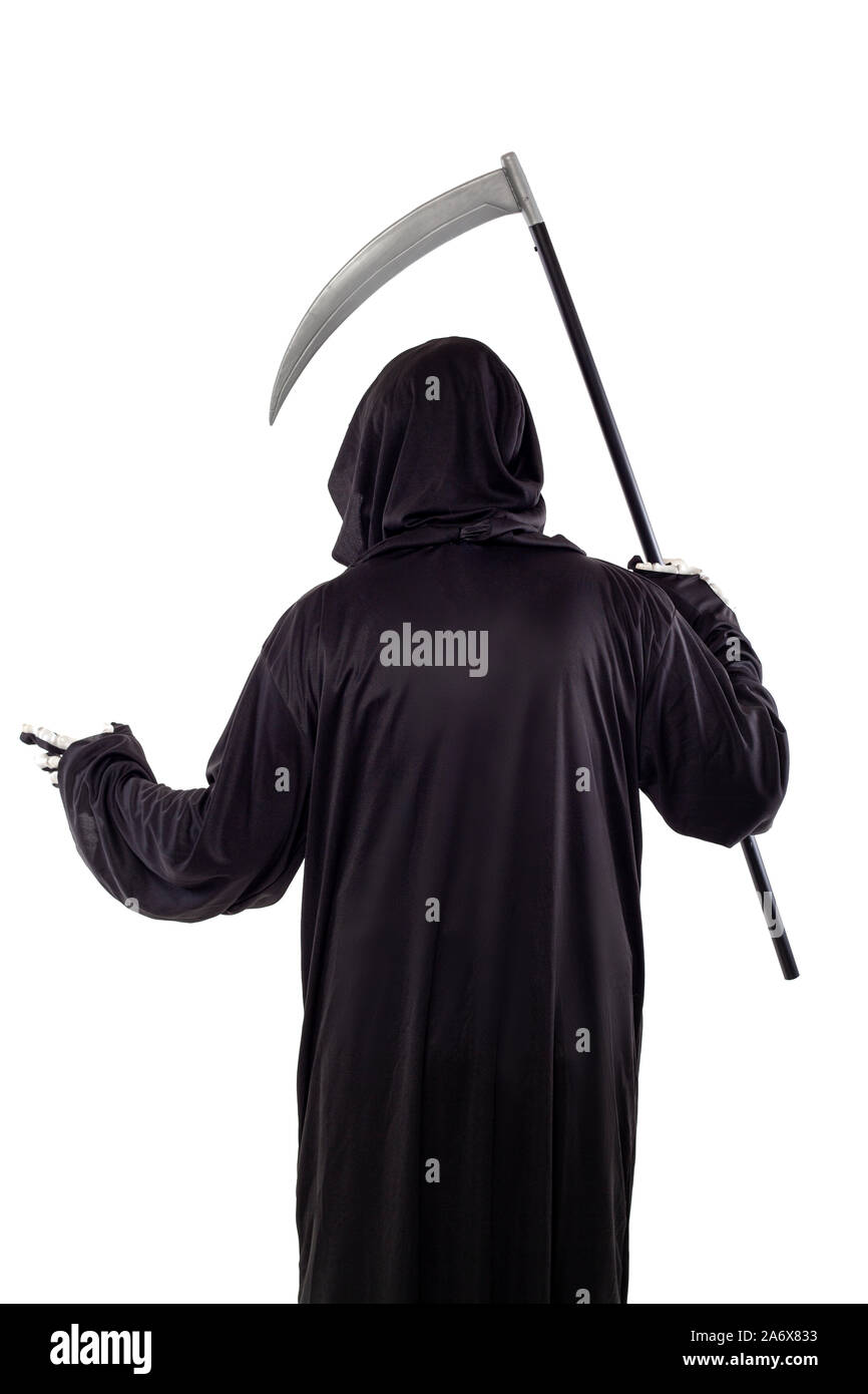 The grim reaper or death halloween costume isolated on a white ...