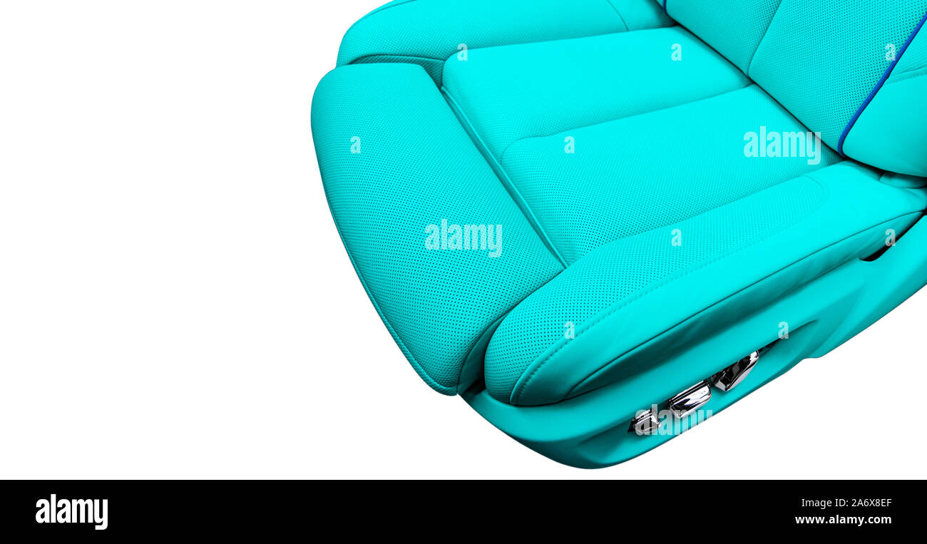 Blue leather interior of the luxury modern car. Perforated blue leather ...
