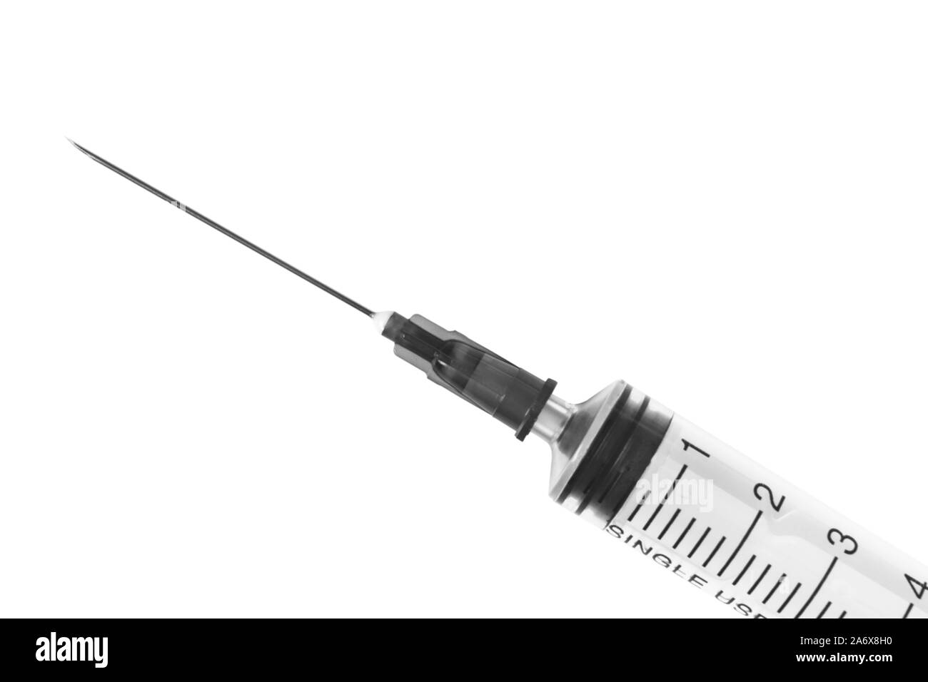 Empty syringe closeup isolated on white background. Medical syringe ...