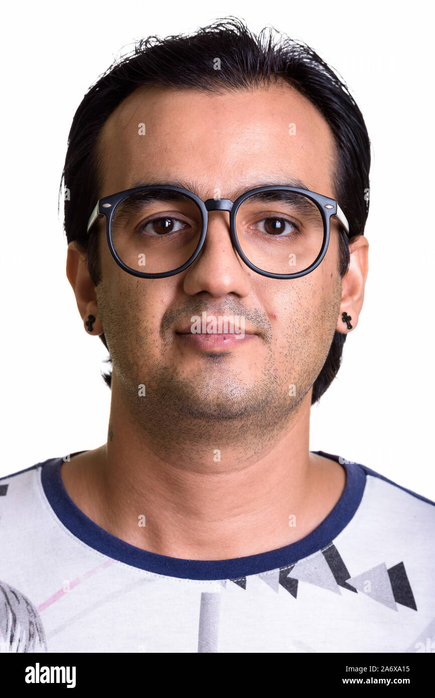 Face of Persian man with eyeglasses looking at camera Stock Photo - Alamy