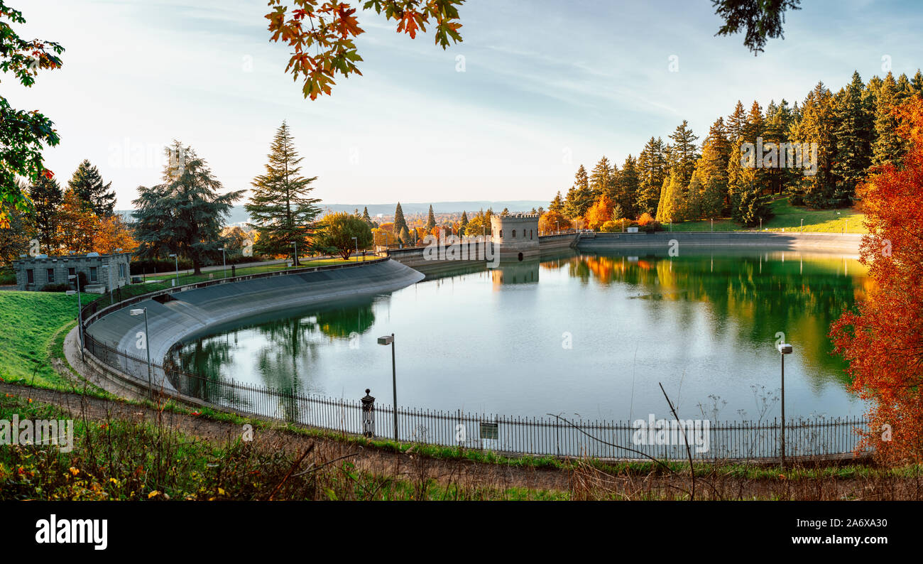 Portland, Oregon - Oct 28, 2019 : Scene of Mt. Tabor's water reservoirs ...