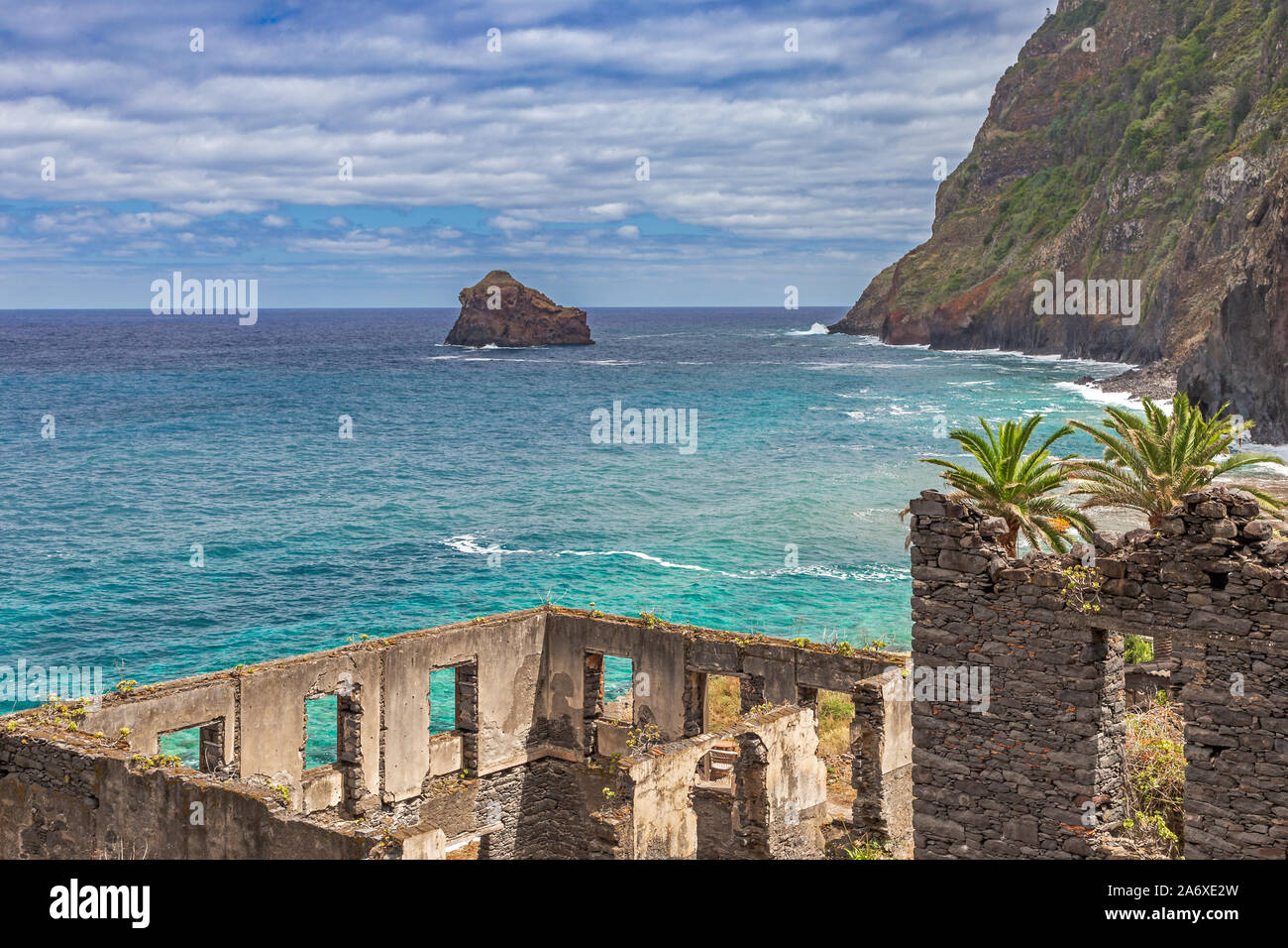 Ruins of the fishing village Calhau at Sao Jorge, Madeira Stock Photo ...