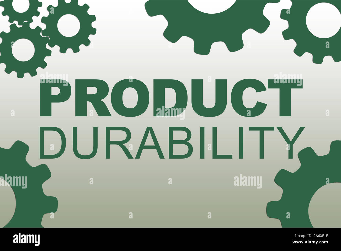 PRODUCT DURABILITY sign concept illustration with dark green gear wheel ...