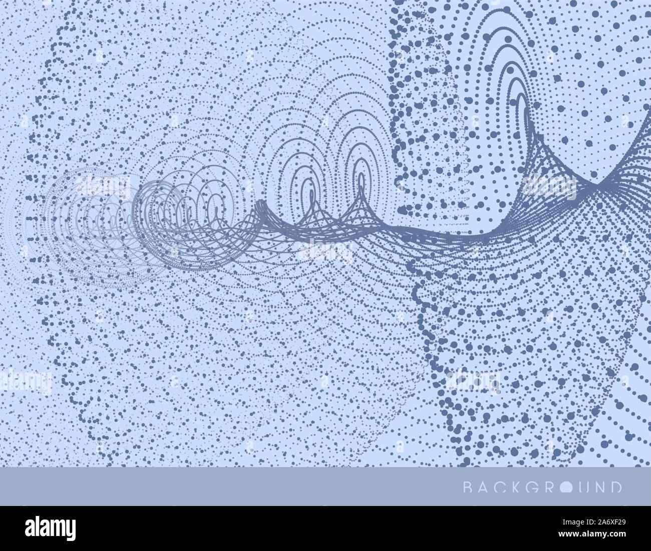 Array with dynamic particles. Swirl with connected dots. Abstract science or technology ...