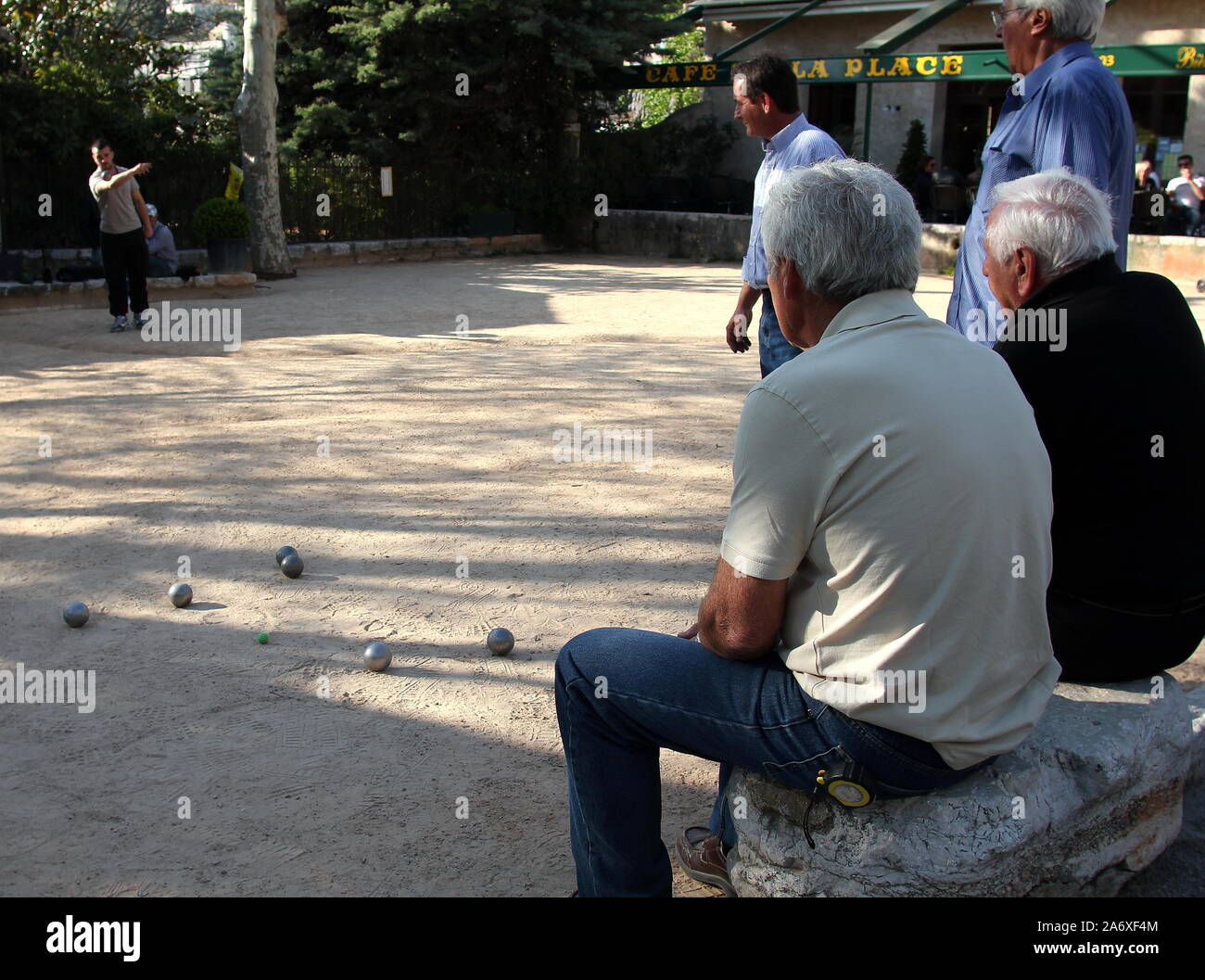 Boules game in the square of the hilltop village of St-Paul-de-Vence ...